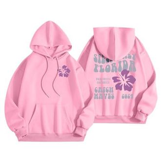 Generic Sweat à capuche rose Palm Puff pour femme - Imprimé - Décontracté - Lettres imprimées - Mignon - Sweat à capuche de transition - Pull à capuche pour a