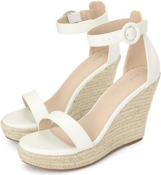 Allegra K Sandales compens&eacute;es pour femme avec sangle de cheville et bout ouvert, blanc, 41 EU