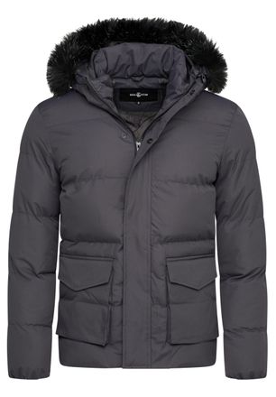 SOULSTAR Herren warme Winterjacke mit Kapuze Parka Winter-Mantel Steppjacke Jacket Puffer-Jacke S2_ADLER-Charcoal-XXL