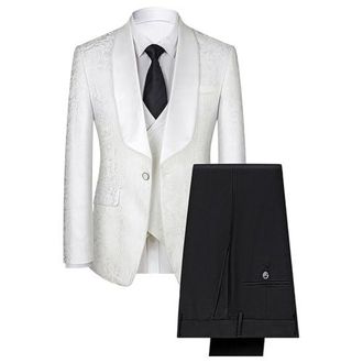 Generic Costume 3 pi&egrave;ces pour homme en jacquard cachemire avec ch&acirc;le et revers - Coupe ajust&eacute;e - Blazer floral - Veste gilet et pantalon - Pour f&ecirc;te et d&icirc;ner,