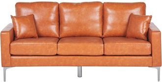 Beliani Canapé 3 Places en Cuir PU Marron avec pieds Argentés Design Intemporel et Élégant pour Salon Moderne Beliani