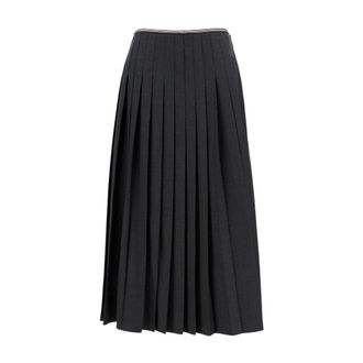 Thom Browne Femme, Jupes, Gris, Taille: 36 FR Jupe Midi Pliss&eacute;e en Twill