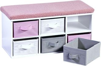 KESPER Banc enfant avec 6 rangements - Rose/Blanc - L 68 x H 33 cm - Livraison gratuite