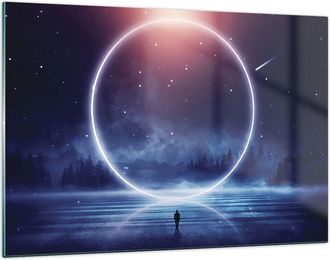 Arttor Wandbilder Dekoration Wohnzimmer Fantasie Ring Kosmos Bilder auf Glas 120x80cm Glasbild Schlafzimmer K&uuml;che Deko Wand Kunstdruck Art Gro&szlig; XXL Wanddeko 