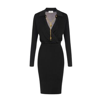 Elisabetta Franchi Femme, Robes, Noir, Taille: 40 FR Robe en fil de viscose avec cha&icirc;ne bijou
