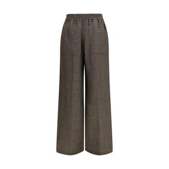 Brunello Cucinelli High-Rise Linen Trousers - Brown