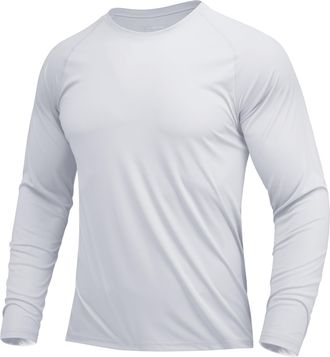 Magcomsen Langarmshirt Herren Outdoor Funktionsshirt UV Schutz Shirt Trainingsshirt Longsleeves Sommer Laufshirt Atmungsaktiv T-Shirt f&uuml;r Wandern Camping Wei&szlig; 2