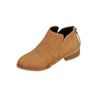 Generic Bottines Chelsea d&eacute;contract&eacute;es &agrave; talon bas pour femme - Fermeture &eacute;clair dans le dos - Style classique - Talon bloc plat - Couleur unie - Pour lext&eacute;ri