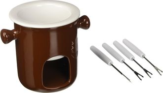 hOme Home 85906 Service Fondue für Schokolade mit 4 Gabeln, Porzellan, Braun, 5 Stück