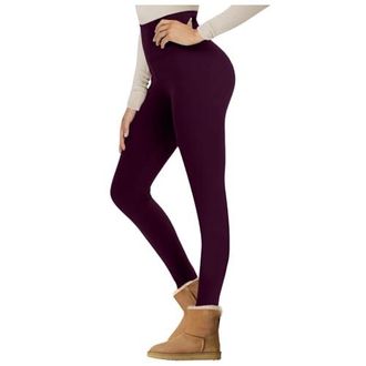 Generic Legging doubl&eacute; en laine dagneau pour femme - Taille haute - Pantalon de yoga dhiver doux et chaud, violet, L