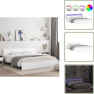 vidaXL Bettgestell mit Kopfteil und LED-Beleuchtung Wei&szlig; 200x200 cm - Holzbettfassungen - Bettsysteme - Doppelbett - Boxspringbett - Beleuchtung Im
