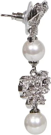 Self Portrait Double Bow Pearl Earrings - Silver
