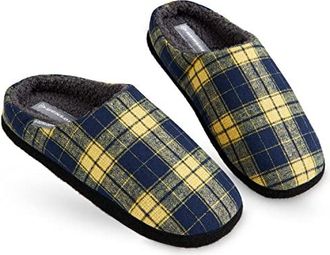 Dunlop Dunlop Chaussons Homme Hiver - Pantoufles Homme Chaude Confortable - Chausson Homme Fourré Mémoire de Forme (Bleu/Moutarde, Numeric_45)