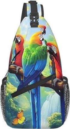Generic Sac &agrave; bandouli&egrave;re g&eacute;ant pour perroquets tropicaux et jungles de fleurs exotiques - Sac &agrave; dos de voyage pour homme