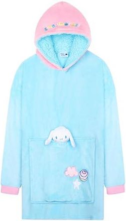 Hello Kitty Sanrio Cinnamoroll Couverture à Capuche Femme Ado, Couverture Polaire Oversize avec Peluche, Cadeau Kawaii (Bleu Cinnamoroll)