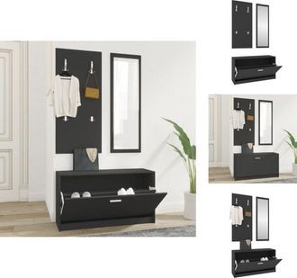 vidaXL 3-tlg. Flurm&ouml;bel-Set Schwarz Holzwerkstoff - Schuhschrank - Garderobe - Spiegel - Flurm&ouml;bel - Holzwerkstoff M&ouml;bel
