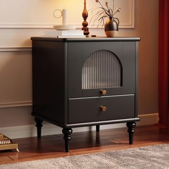 Generic Vintage Flip Top Massivholz Nachttisch, Beistelltisch Mit Schublade Und Füßen, (Black)