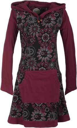 vishes Alternative Bekleidung - Kapuzenkleid aus Baumwolle mit K&auml;ngurutasche und Blumen schwarz 34-36