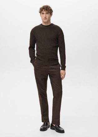 Mango Pull coton maille fine c&ocirc;tel&eacute;e chocolat - Homme - XXL - MANGO MAN