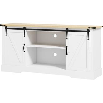 HOMCOM Homcom - Buffet design 2 portes coulissantes 3 &eacute;tag&egrave;res - dim. 150L x 40l x 72H cm - blanc aspect bois clair