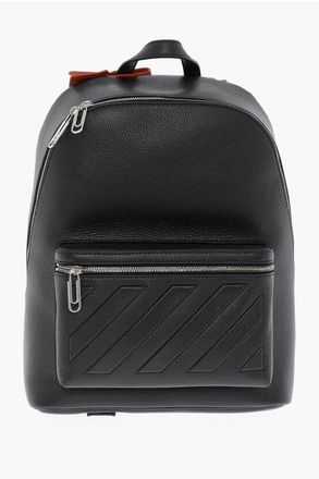 Off-white Hammered Leather Backpack BINDER With Diagonal Stripe Patter size One