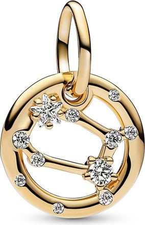 Pandora Moments Sternzeichen Zwilling Charm-Anhänger aus Sterling Silber mit 14 Karat vergoldeter Metalllegierung, Zirkonia, Kompatibel Moments Armbänder, 762