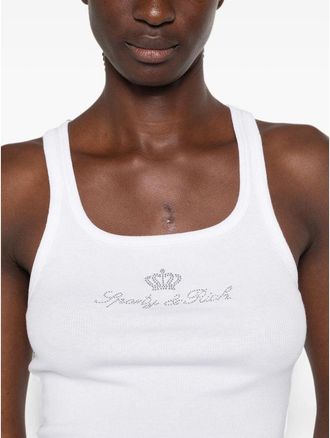 Sporty & Rich Crystal-Embellished Ribbed Tank Top - White