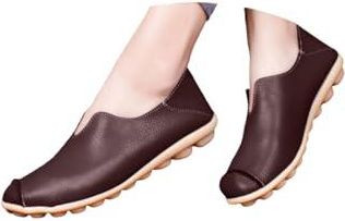 Generic Mocassins plats à enfiler pour femme - Mocassins plats en cuir blanc - Mocassins décontractés à enfiler - Chaussures basses confortables pour femme, c