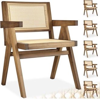 TecTake Lot de 6 Chaise de Salle &agrave; Manger Design en Ch&ecirc;ne Bois massif & Cannage Chaise de table &agrave; manger avec Accoudoirs Chaise Confortable pour coiffeuse, ch