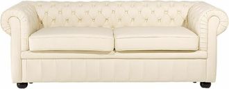 Beliani Beliani - Sofa Hellbeige Echtleder 3-Sitzer Chesterfield Stil Glamour&ouml;s Wohnzimmer
