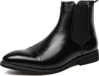 Generic Bottines Chelsea mi-hautes en cuir à enfiler pour homme, Noir, 38 2/3 EU