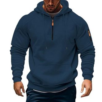 Generic Pull de sport dhiver chaud à manches longues avec poche kangourou pour homme, bleu marine, XL