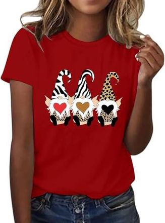 Generic Chemisier uni à manches courtes pour femme 2025 - Couleur unie - Col rond - Manches courtes - Imprimé - T-shirt - Vêtements pour la vie quotidienne - 