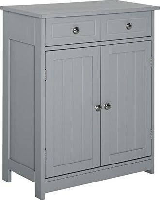 Kleankin Meuble de Salle de Bain Autoportant Meuble de Salle de Bain 2 Portes 2 Tiroirs - 60 x 30 x 75 cm - Gris