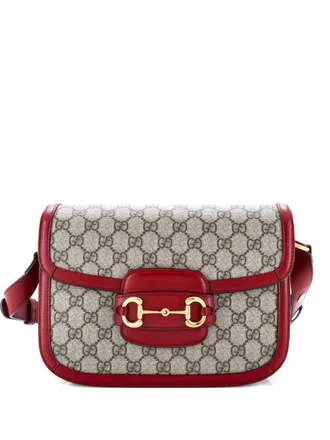 Gucci Horsebit 1955 Shoulder Bag GG Coated Canvas with Leather Small crossbody bag - Marron