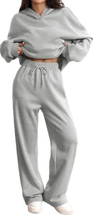 TOMWELL Survêtement Femme Ensemble 2 Pièce Jogging Suit Sport Décontracté Ensemble Jogging Couleur Unie Sportswear A Gris L