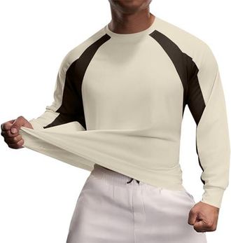 Generic Haut de bodybuilding à manches longues pour homme, coupe musclée, évacuation de lhumidité, vêtements de sport en plein air, beige, XXL
