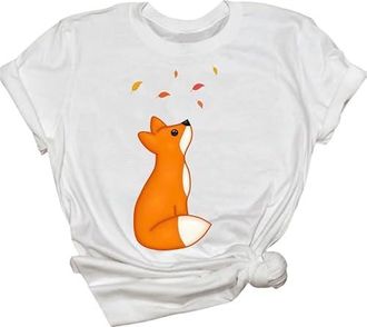 Keephen Kawaii Renard Animaux T-Shirt Femmes Animal Renard Amoureux Impression 3D Manches Courtes Tops Nature For&ecirc;t Vie Sauvage Col Rond Blouse Tees
