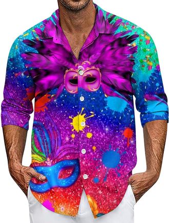 Generic Faschingskost&uuml;me M&auml;nner, Karneval Herren Hemd Fasching Erwachsene Familien Hippie Kost&uuml;me Lustig Thermo Gro&szlig;e Gr&ouml;&szlig;en Kost&uuml;me Langarm Festliches Outfit