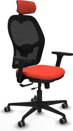 Piqueras y Crespo Ergonomischer Computerstuhl mit 3D-Armen, h&ouml;henverstellbare Lendenwirbelst&uuml;tze und h&ouml;henverstellbares Kopfteil, Schwarz / Dunkelorange