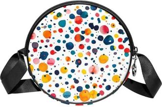 Generic Petit sac &agrave; bandouli&egrave;re rond pour femme, imprim&eacute; &agrave; pois avec fermeture &eacute;clair, bretelles r&eacute;glables, sac &agrave; main rond d&eacute;contract&eacute; pour femmes et filles