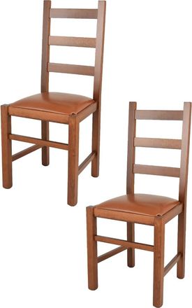 Tommychairs Tommychairs - 2er Set Stühle RUSTICA für Küche und Esszimmer, Struktur aus Buchenholz, in der Farbe Hell Nussbraun und gepolsterte Sitzfläche mit Kuns