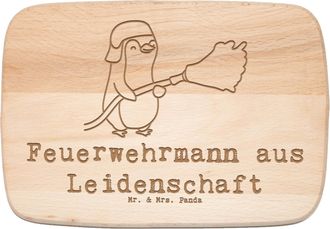 Mr. & Mrs. Panda Holzbrett Feuerwehrmann Leidenschaft - Geschenk, vesperbrett, Fr&uuml;hst&uuml;cksbrett, Schneidebrett, Feuerwehr, Ausbildung, Brandschutz, Lustig, Fr&uuml;hst&uuml;cksbr