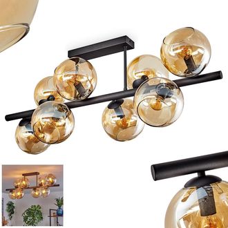 HOFSTEIN Deckenleuchte Gastor, 8-flammige Deckenlampe aus Metall/Glas in Schwarz/Bernstein, moderne Leuchte im Retro/Vintage-Design (Schirme &Oslash; 15 cm), E14, Ess