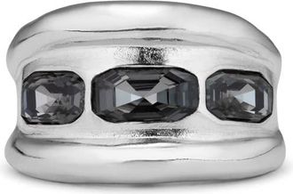 Uno De 50 Ring aus versilberter Metalllegierung mit 3 grauen, facettierten Kristallen