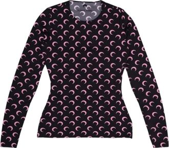 Marine Serre Femme, Tops, Bleu, Taille: 36 FR Moon Printed Jersey LS Crewneck Top