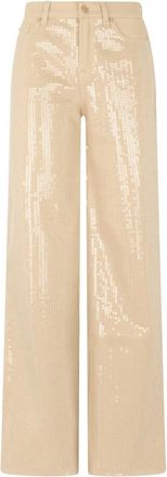 7 For All Mankind Femme, Pantalons, Beige, Taille: W27 Pantalon Large en Coton avec Sequins