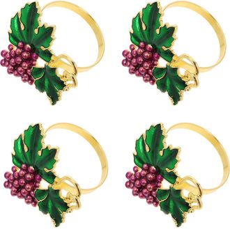FOMIYES Serviettenringe Traubenform 4 St&uuml;ck mit Gr&uuml;nen Bl&auml;ttern Imitationsgold Dekor Tischdeko f&uuml;r Winterpartys und Festliche Familienessen