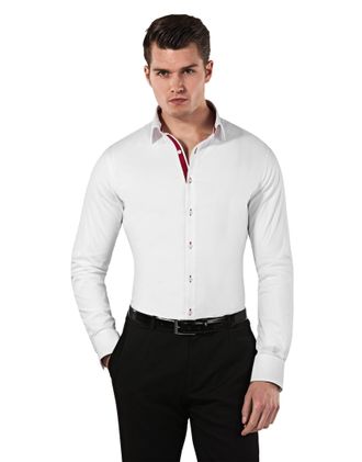 Vincenzo Boretti Herren Hemd Body-fit (besonders Slim-fit tailliert) Uni b&uuml;gelleicht wei&szlig;/weinrot 41-42