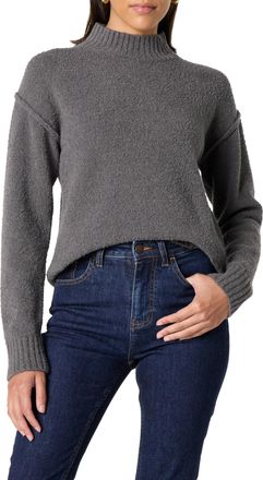 The Drop Carolina Drop Shoulder Mock Neck with Exposed Seams Pullover, Tornado Grey, S